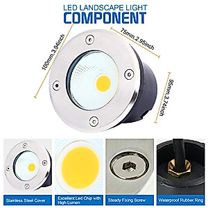 ELEGLO Low Voltage Led Landscape Lights 6 Pack Led Well Lights,15W 12V-24V Ground Lights IP67 Waterproof Landscape Lighting for Garden Lights Outdoor Step, Driveway, Deck(3000K Warm White)