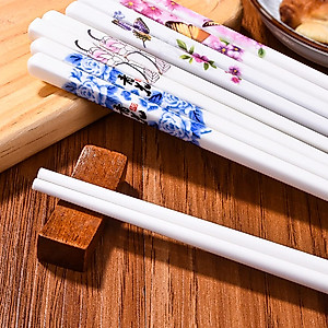 5 Pairs Porcelain Chopsticks, 9.5 Inch High-grade Bone Chopsticks, Reusable Dishwasher Safe