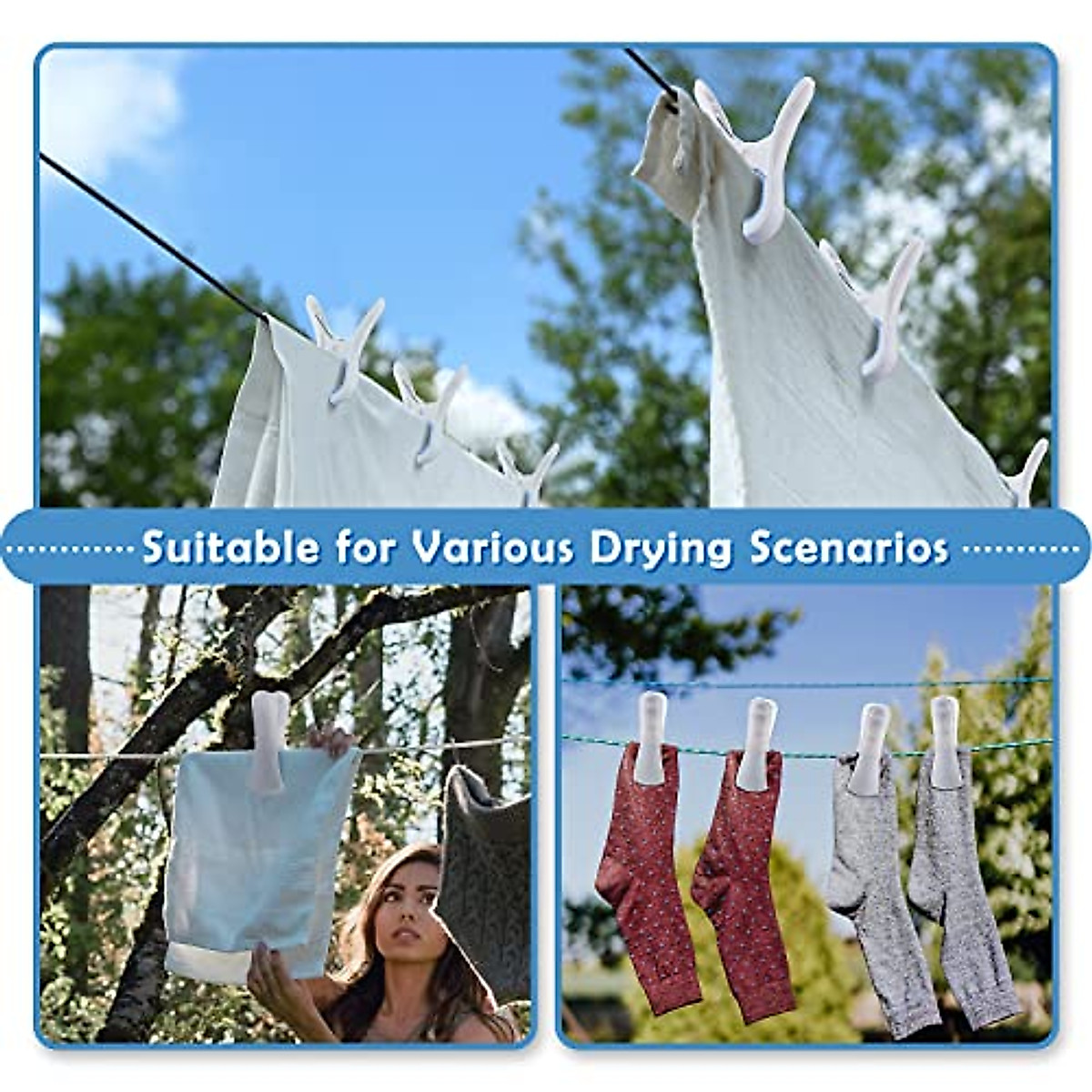 Clothes Pins Plastic Clips Clothespins, Beach Towel Clips Beach Chair Towel Clips,Heavy Duty Outdoor Clothes Pegs,Large Strong Clips Clamps,6 PCS（Blue）