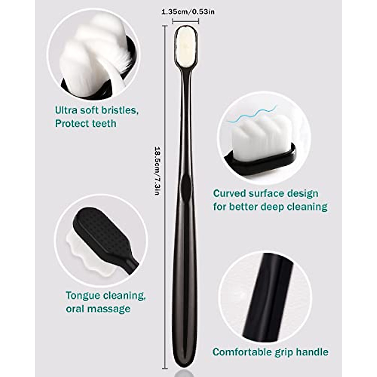 GoldDawn Extra Soft Toothbrush for Sensitive Teeth and Gums，Micro Fur Manual Toothbrush with 20000 Ultra Soft Bristle, Excellent Cleaning Effect， Perfect for Adults & Kids (6 Pack White Bristles)