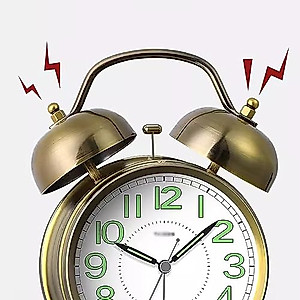 Analog Alarm Clock Alarm Clock, Non Ticking, Silent Bedside Clock with Two Bells Loud Alarm for Heavy Sleepers, Bedside Alarm Clock for Decor and Gifts Kids Alarm Clocks (Color : Brass)
