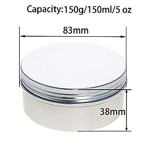 Othmro 5pcs 5.1oz Metal Round Tins Aluminum Tin Cans Containers with Screw Lid, 83 * 38mm(DxH) Silver tin cans for Salve, Spices, Lip Balm, Tea or Candies 150ml
