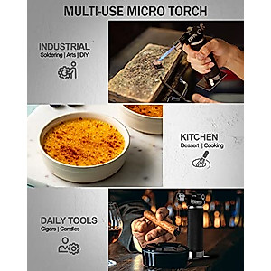 ravs Butane Torch Lighter with DUAL Flame Mode, Refillable Kitchen Torch Lighter Cooking Torch, Blow Torch with Safety Lock and Adjustable Flame, Soldering Torch for Welding, Resin Art, Industrial