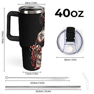 Japanese Geisha Tattoo 40 Oz Tumbler with Handle And Straw Lid Insulated Travel Coffee Mug Large Capacity Car Cup