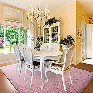 ELIOELIO Ucomn Super Soft Rug Indoor Modern Shag Area Rug Bedroom Silky Smooth Rugs Fluffy Anti-Skid Shaggy Area Rug Dining Living Room Kids Carpet (5' x 8', Pink)