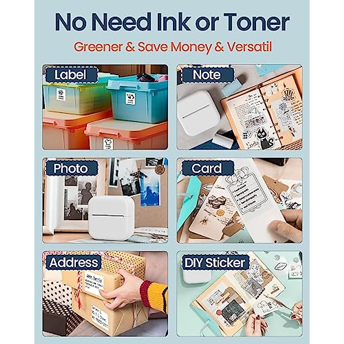 memolife M02L Mini Inkless Sticker Printer - Inkless Printer for iOS & Android, Bluetooth Printer with 1 Roll Non-Adhesive Paper, Mini Pocket Printer for DIY Creation, Study Notes, Mini Photo Printer