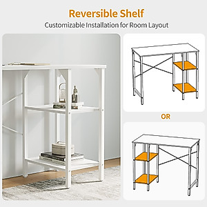 CubiCubi Small Computer Desk, 35 Inch Home Office Desk with Storage Shelves, Study Writing Desk, White