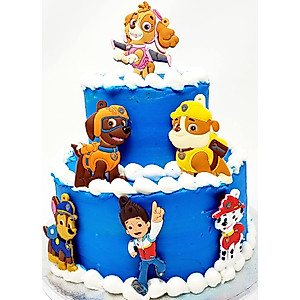 Paw Patrol Cake Topper Set Featuring Ryder, Zuma, Chase, Rubble, Marshall and Skye (Unique Design)