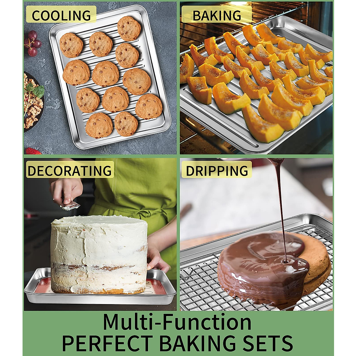 CEKEE Baking Sheet with Rack Set of 9 (3 Cookie Sheets + 3 Baking Racks + 3 Mats), Stainless Steel Baking Sheet Cooling Rack with Baking Mat Set, Baking Pans Set - Heavy Duty & Dishwasher Safe