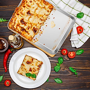 P&P CHEF Deep Baking Pan Set of 3 (12.3” & 10.4” & 9.3 Stainless Steel Baking Sheet Lasagna Rectangle Cake Pan for Oven Dishwasher Use, Non-Toxic & Heavy Duty & Easy Clean