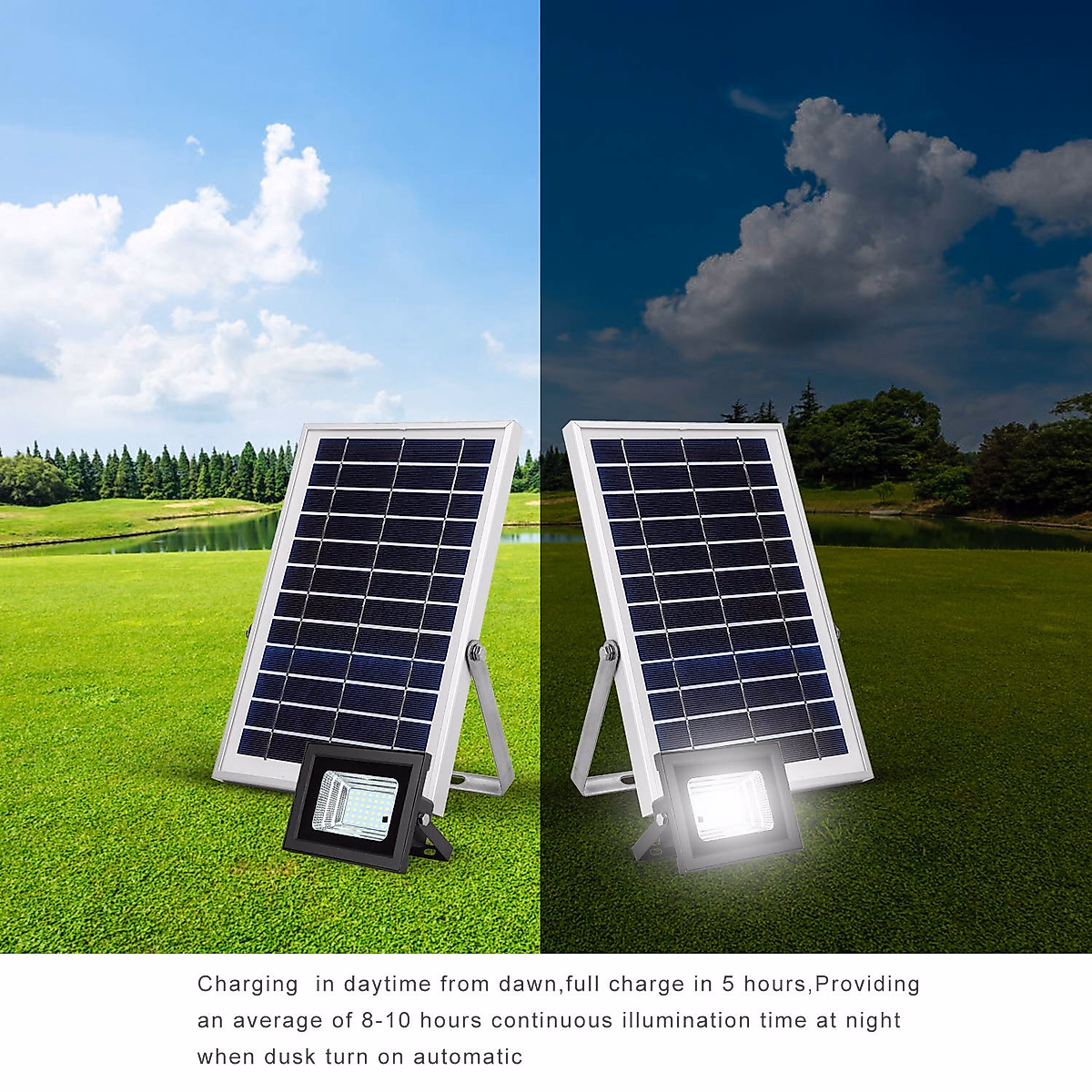 Richarm Solar Flood Lights Outdoor Remote,Dual 42 LEDs 6500K Lights Dusk to Dawn Solar Security Lights,16.4ft Separated Cables IP65 Waterproof Solar Lights for Barn,Pool,Garage