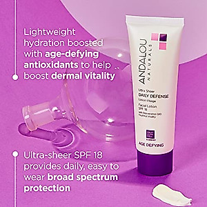 Andalou Naturals Ultra Sheer Daily Defense Facial Lotion, SPF 18, 2.7 oz, with Resveratrol CoQ10 and Antioxidants, Lightweight, Hydrating Facial Moisturizer