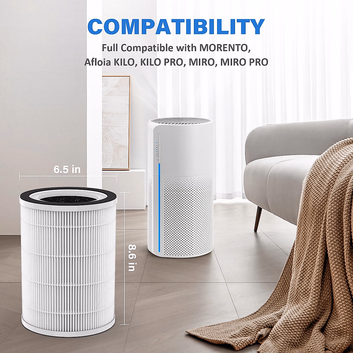 Kilo True HEPA Replacement Filter for Afloia Air Purifier KILO, KILOPLUS, KILOPRO, MIRO, MIRO PRO and MORENTO MR-Kilo, H13 HEPA Filtration, 2 Pack