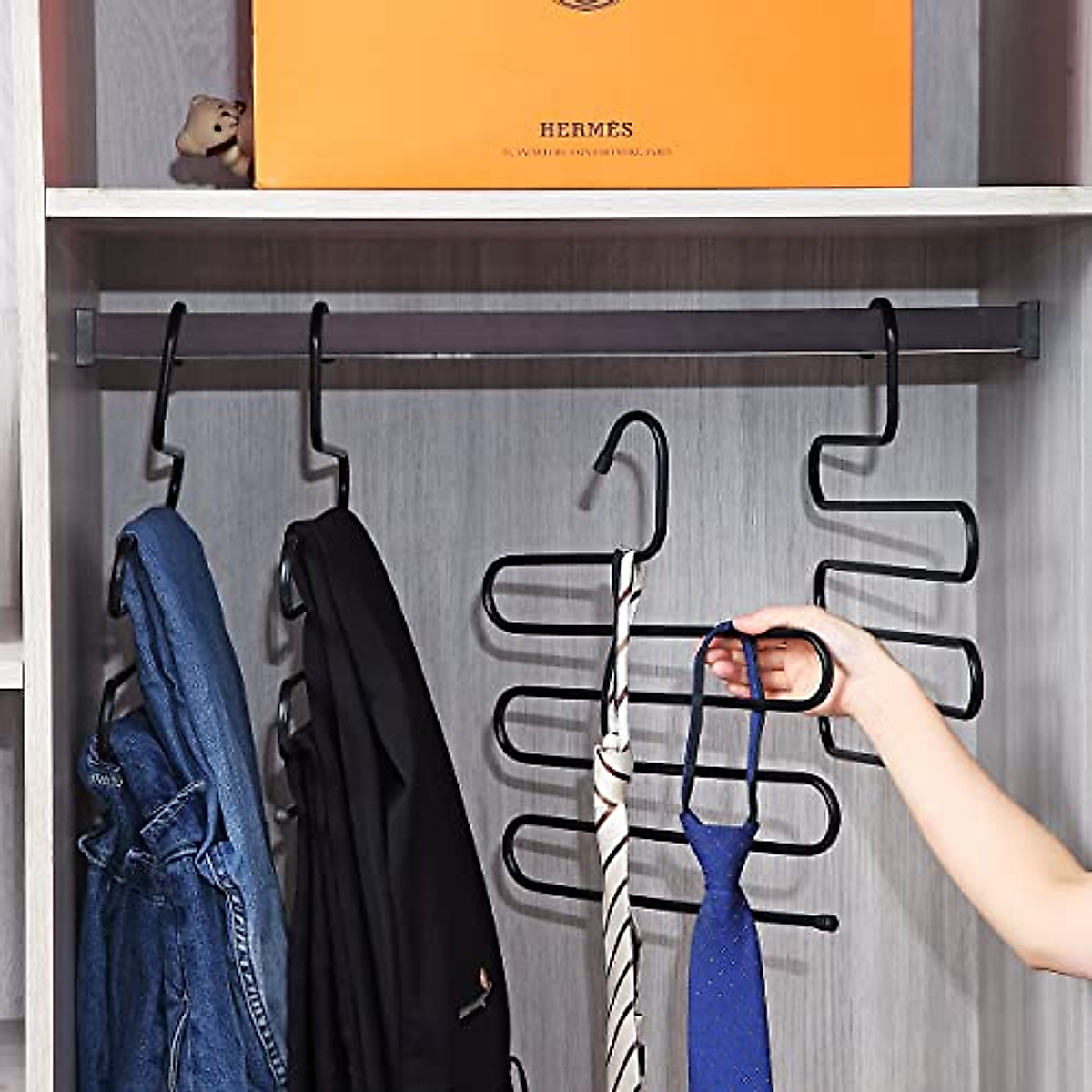 Kyraton Pants Hangers S-Shaped Non-Slip 4-Pack Trouser Hanger PP Hanger, Closet Space Saving, Hangers Closet Storage Organizer for Pants, Jeans, Scarves, Towels Hanging (Black).