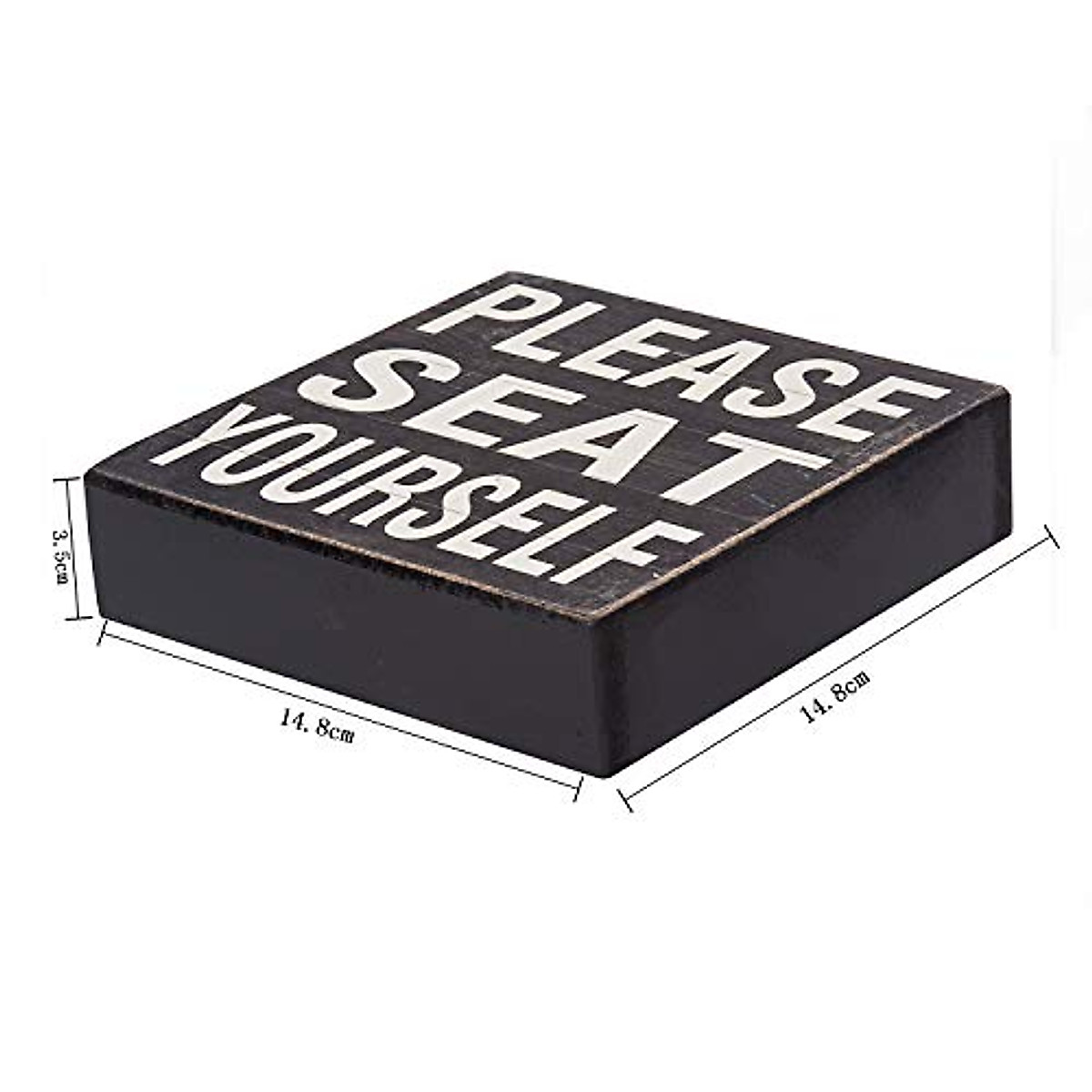 Yankario Farmhouse Funny Bathroom Signs Decor, Classic Wooden Box Sign 6" Square, Black/White Please Seat Yourself