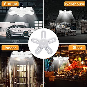 Deformable U-Shaped LED Garage Light, 60W Energy-Saving LED Ceiling Lights, 6500LM Bright Workbench Light with 5 Adjusted Led Light Panels, E26/E27 Basement Led Shop Lights for Workshop, Basement