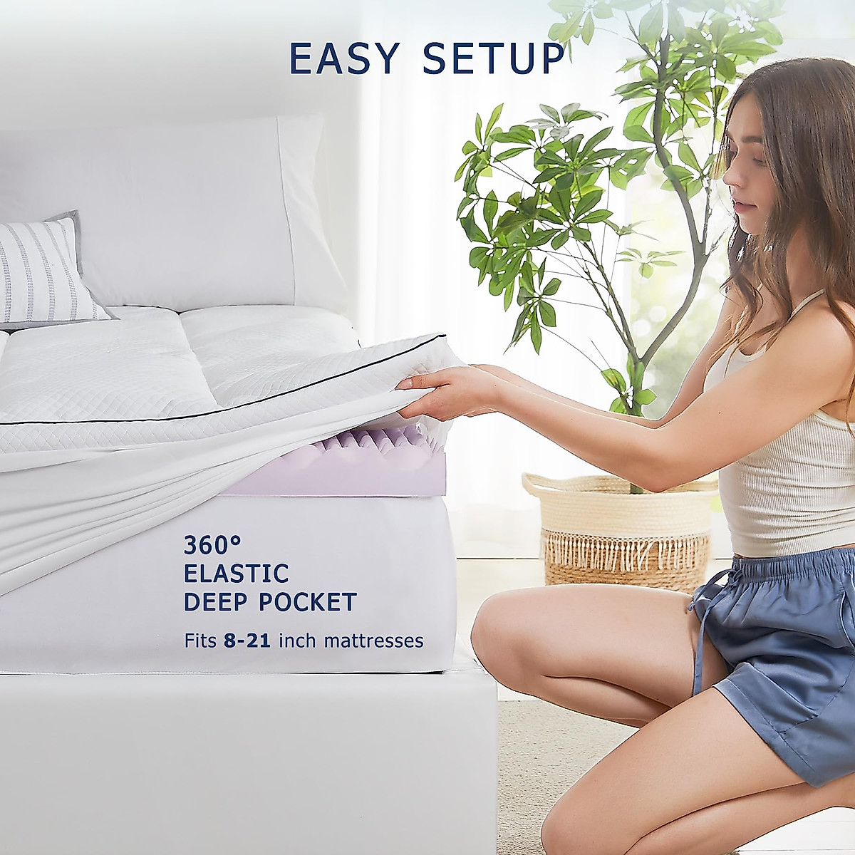 Moonear King Size Memory Foam Mattress Topper - 4 Inch Cooling, 2 Inch Gel Memory Foam, 2 Inch Pillow Top, Washable, Pull On, Soft, Water Repellent