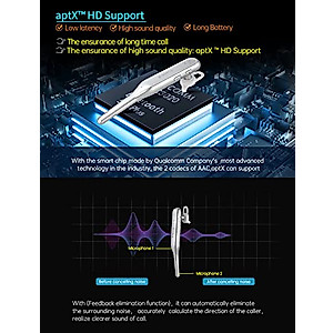 Glazata Wireless Headset with Dual MIC Noise Cancelling, apt-X & apt-X HD for Driving, Office, Business, Compatible with Cell Phone and PC - 「Silver」