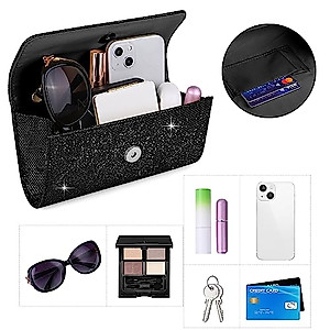 OSDUE Evening Bag Clutch Purses for Women, Glitter Bags, Sparkling Envelope Evening Bag with Detachable Chain, for Prom Wedding Party Banquet Date (Black)