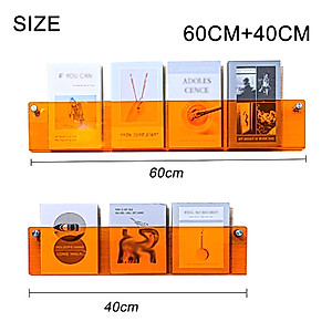 2 Pack Wall Mounted Acrylic Shelves, Floating Acrylic Magazine Storage Shelves, for Office Waiting Room Home Display Bookshelf(40cm+60cm, Orange)