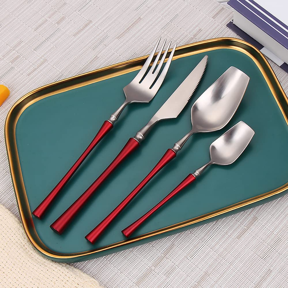 EdensDECOR Silverware Set, 24pcs Modern Flatware, Mirror Polish Stainless Steel Flatware (SILVER, 24)
