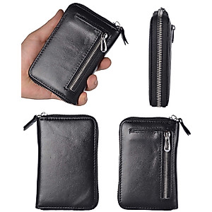 Leamekor Credit Card Wallet Holder Zip Bifold Wallet Genuine Leather 25 Card Slots