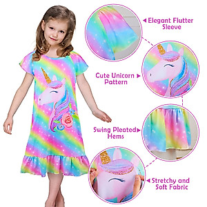 ICOSY Matching Girls & Doll Nightgowns Clothes Unicorn Pajamas Sleepwear Outfit for Girls and American 18" Girl Doll Rainbow