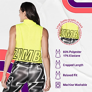 ZUMBA Women's Energy Sleeveless Crop Top, Large, Caution