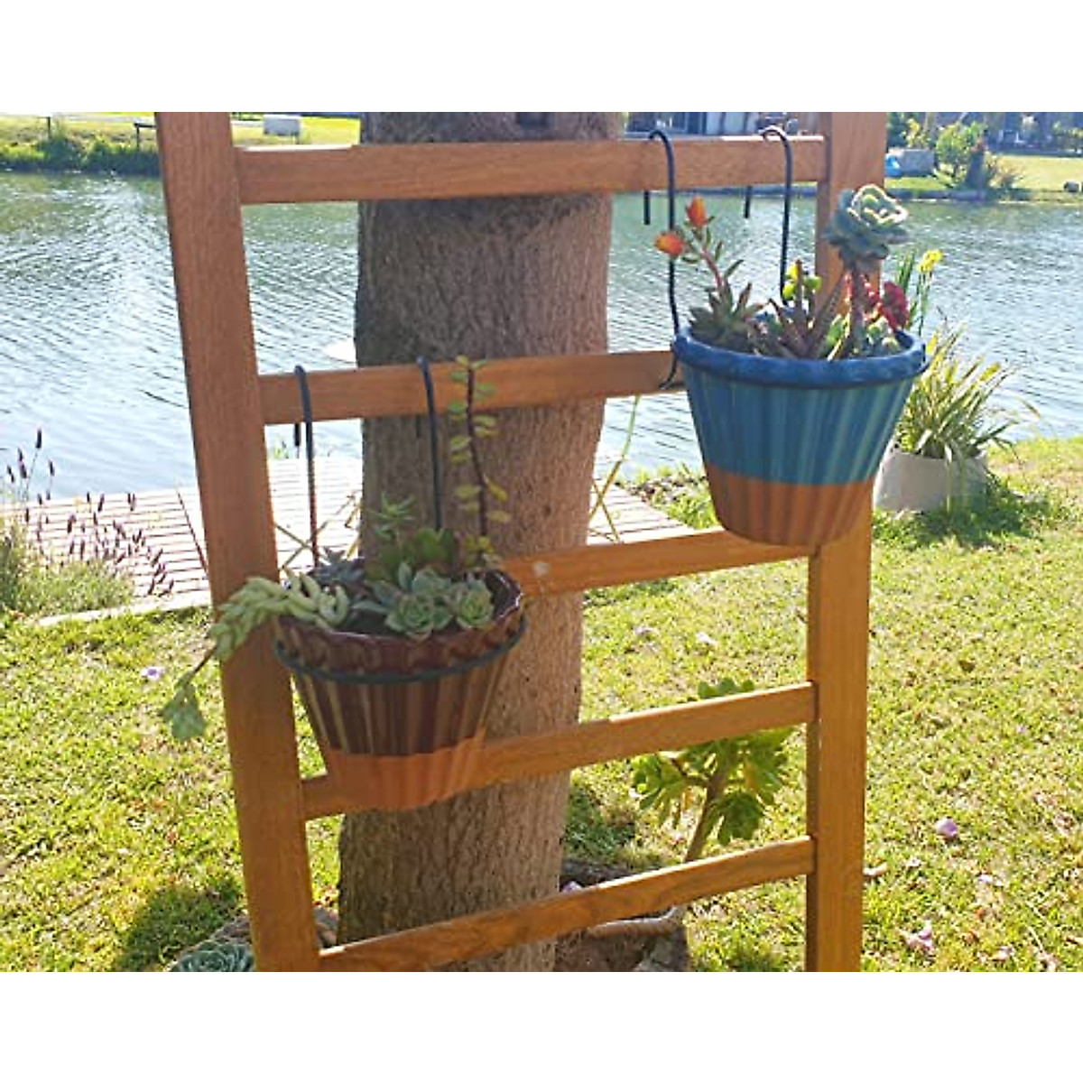 6 Pieces, 6 inches Iron hanging Flower Pot. Metal Plant Wall Hanger, Vertical Garden. Planter Hook Ring, Rail Metal Fence. Indoor and Outdoor. Yard Garden. Wire Trellis. Collapsible Bracket.