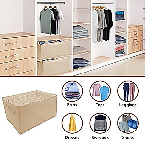 Sailthy Life Closet Organizers and Storage - Large 7 Grid for Pants, Yoga Pants, Leggings, T-Shirt, Dress with Sturdy Frame, Maximize Space Efficiency, Smell-Neutral Fabric (2 Packs, Beige)