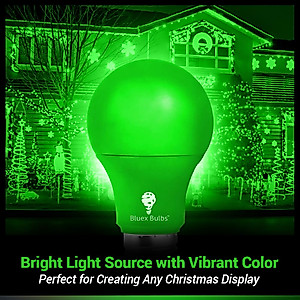 Bluex Bulbs 2 Pack Bluex LED A19 Green Light Bulb - 9W (60Watt Equivalent) - E26 Base LED Green Lights, Party Decoration, Porch, Home Lighting, Holiday Lighting, Decorative Illumination Green Bulb