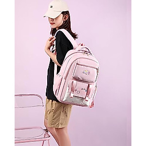 Makukke Backpack for Girls Kids, Cute Kawaii School Bag Lightweight Bookbag Backpack for Middle & High School with Anti Theft Pocket,Beige Backpack