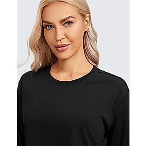 CRZ YOGA Pima Cotton Long Sleeve Shirts for Women Workout Crop Tops Loose Cropped T-Shirts Athletic Gym Shirts Black Medium