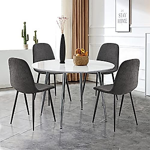 Round Dining Table Set for 4,White Wooden Kitchen Table and Chairs for Small Dining Room, Marble-Like Table Top with Metal Legs,5 Pieces Modern kitchen & dining room sets, Perfect for Dining Room