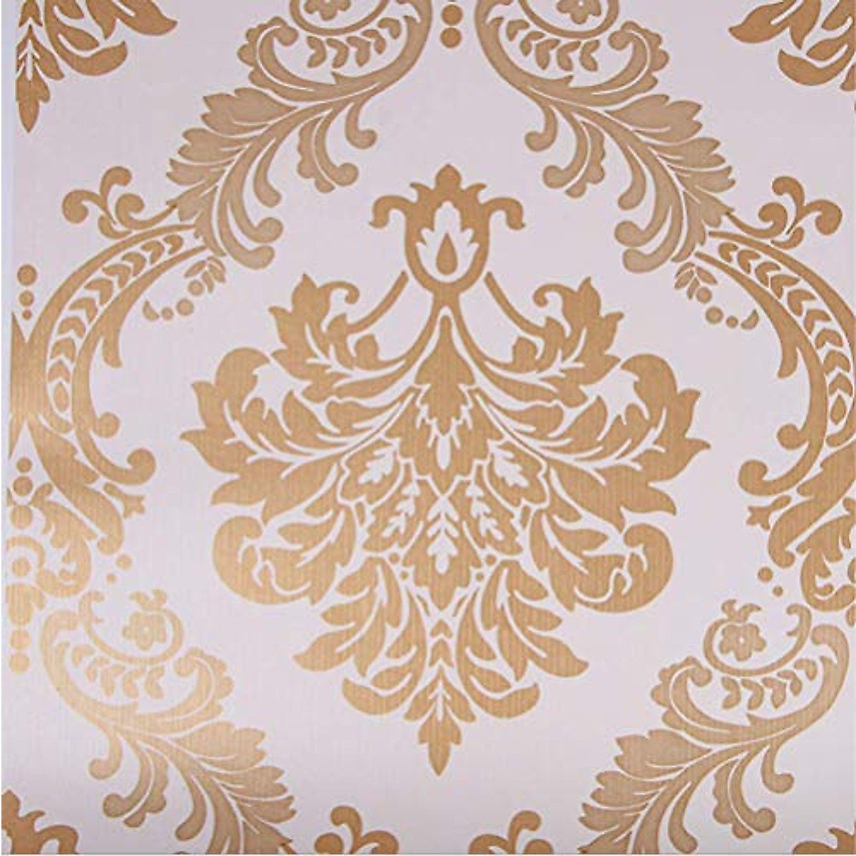 Lependor 17.71" X 118" Luxury Gold Damask Peel and Stick Wallpaper Removable Printed Stick Wall Paper Decorative Self Adhesive Shelf Drawer Liner Roll - 17.71" X 9.8 ft, Gold Damask