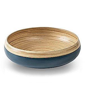 Kiwi Homie 11.81" Spun Bamboo Fruit Bowl, Bamboo Salad Bowl, Modern Large Serving Bowl, Decorative Bowl for Kitchen, Party, BBQs, Natural Handicrafted Bamboo Bowl (Blue)