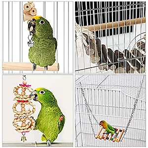 DZHJKIO 8 Packs Bird Parrot Swing Hanging Toy,Natural Wood Bell Bird Cage Toys for Parrots, Parakeets, Cockatiels, Conures, Finches,Budgie,Parrots, Love Birds, Australian Parrot, Small Birds