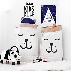 Kangkang Cute Cartoon Kraft Paper Storage Linen Bag Kids Toys Clothing Organizer Basket for Children Room Nursery Home Decor (Text)