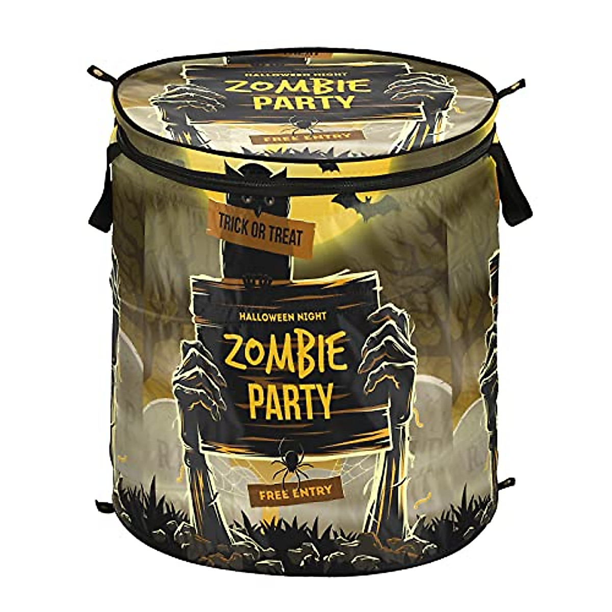 Happy Halloween Zombie Owl Moon Pop Up Laundry Hamper with Lid Foldable Storage Basket Collapsible Laundry Bag for Camping Home Organization