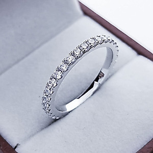 Bo.Dream 2.2mm Round Cubic Zirconia CZ Wedding Full Eternity Band Rings Sterling Silver Size 7