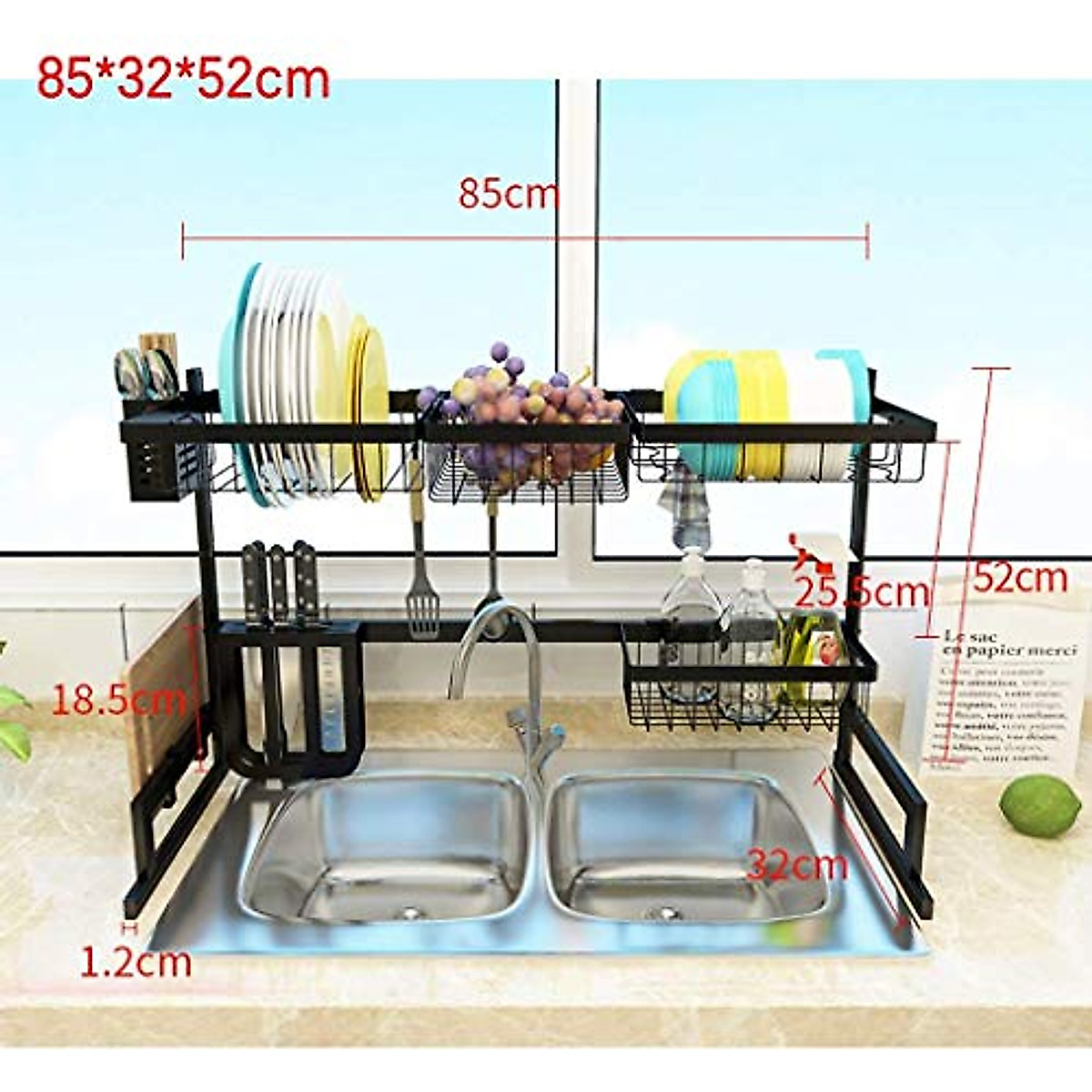 SDGH Dish Rack - Stainless Steel Dish Rack Nonslip Length Adjustable with Chopstick Holder