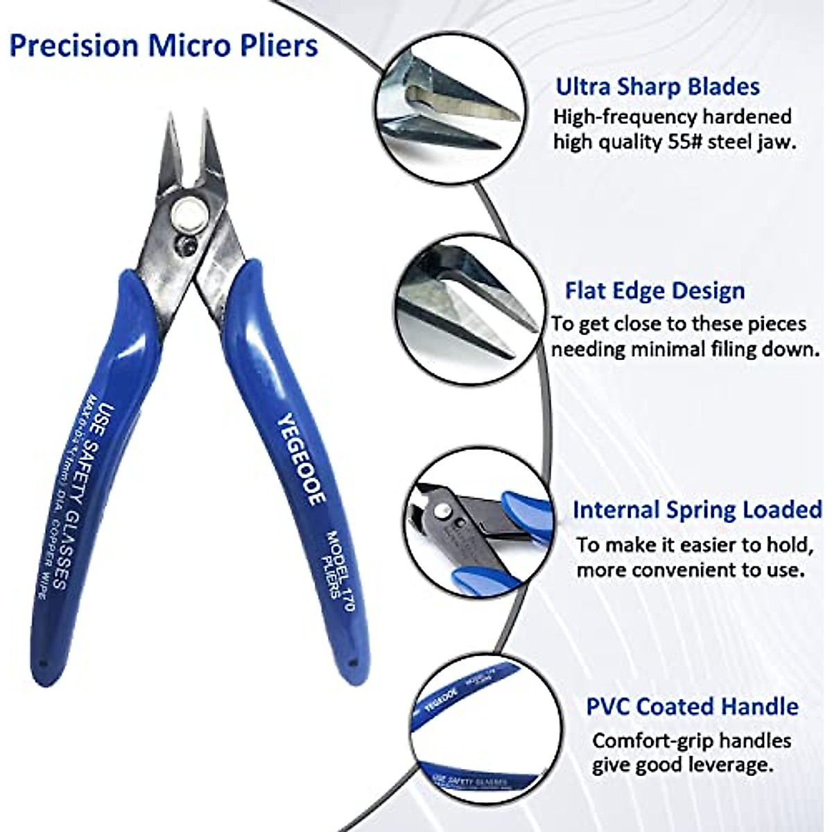 YEGEOOE Flush Wire Cutters, 10PACK Flush Cut Pliers, Side Cutters, Diagonal Side Cutting pliers, Wire Snips, Nippers, Small Wire Cutters for jewelry making crafts