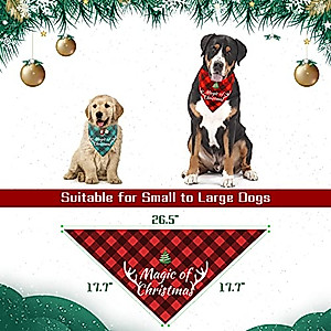 Bonjin 2 Pack Dog Bandana Christmas Classic Plaid, Pet Scarf Triangle Reversible Bibs Kerchief Santa Christmas Tree Magic of Christmas Print Pet Bandana for Small Medium Large Dogs Cats Pets
