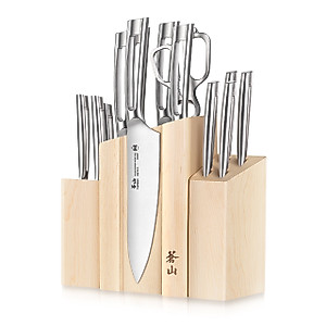 Cangshan TN1 Series 1021967 Swedish 14C28N Steel Forged 14-Piece DENALI Magnetic Knife Block Set, Maple