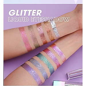 ABELYN 10 Colors Glitter Liquid Eyeshadow Makeup Set Long Lasting Highly Pigmented Liquid Eye Shadow Shimmer Metallic Shining Sparkly Eyeshadow Cosmetics