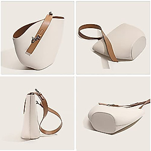 Bucket Bags for Women, Genuine Leather Tote Bag Ladies Purses and Handbags Designer Hobo Shoulder Bags with Adjustable Strap