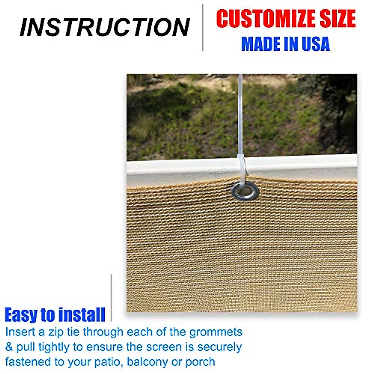 Eden's Decor Balcony Privacy Screen Fence Grey 2'6"x 25' Privacy Screen Mesh UV Protection Weather-Resistant for Patio, Deck, Porch, Railing, Gardening Custom