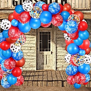 130 Pieces Western Cow Boy Balloon Arch Garland Blue Red Cowboy Bandana Latex Balloons Western Theme Supplies for Party Boys and Girls Baby Shower Cowboy Birthday Party Decorations