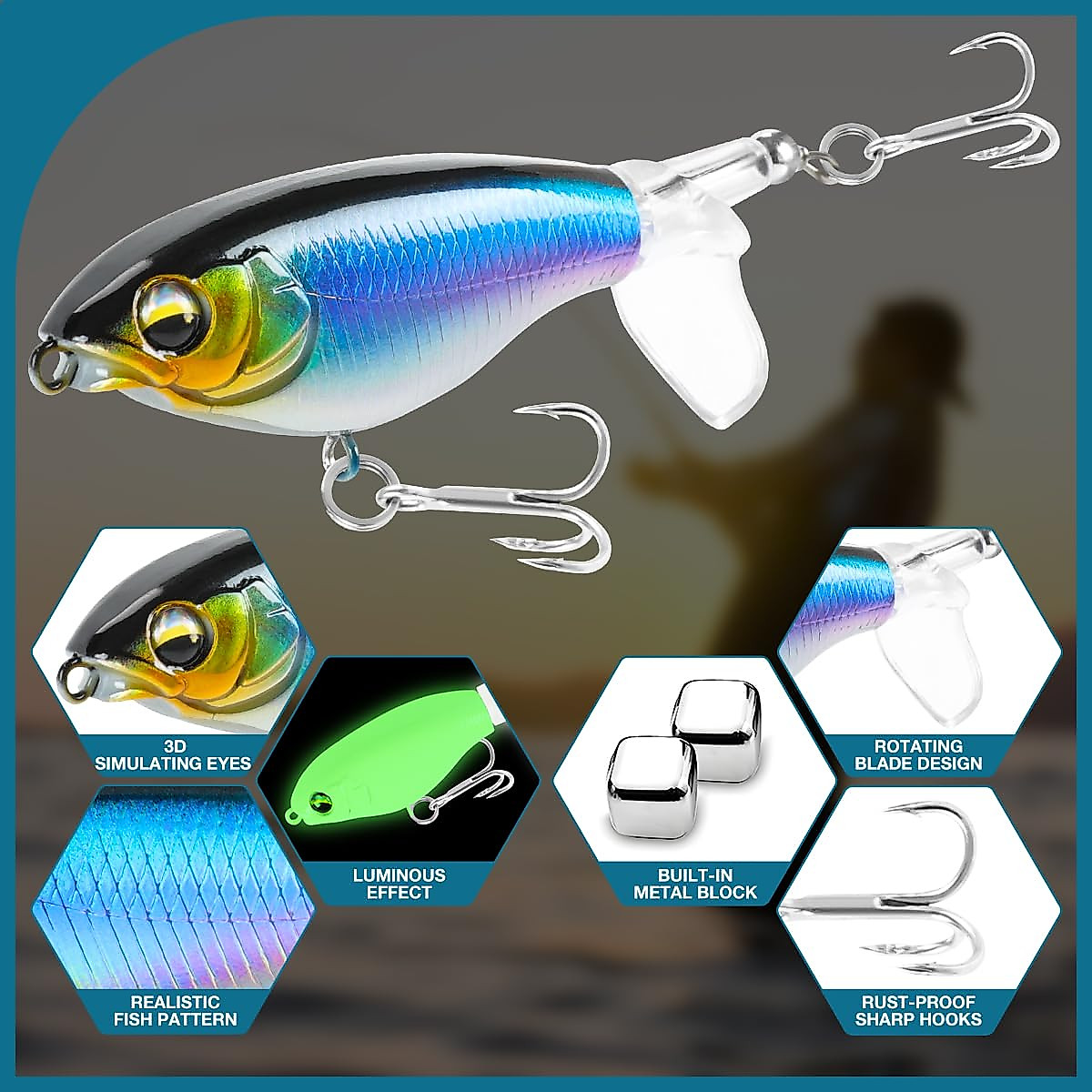 GOANDO Top Water Fishing Lures 5PCS Bass Lures with Propeller Tail Fishing Gear and Equipment for Bass Trout Catfish Pike Perch Bass Fishing Lure Kit for Freshwater or Saltwater
