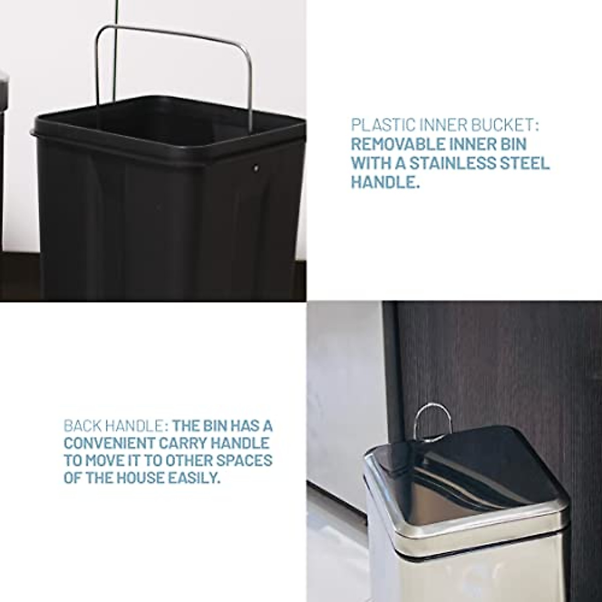 AWENN - Kitchen Garbage Trash Can with Lid and Pedal - Touchless Round Shape Waste Bin - Stainless Steel Dustbin with Removable Inner Bucket for and Outdoors – Gray (5.3 Gallon – 20 Liters)